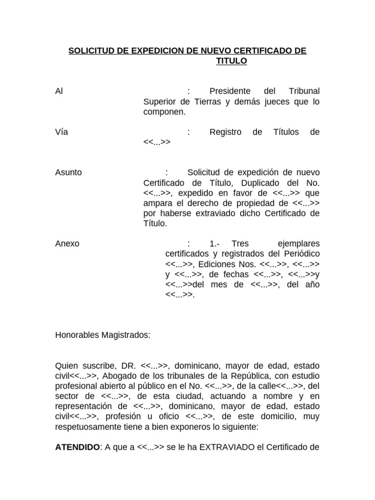 Solicitud de Expedicion de Nuevo Certificado de Titulo | PDF | Abogado | Ley Pública