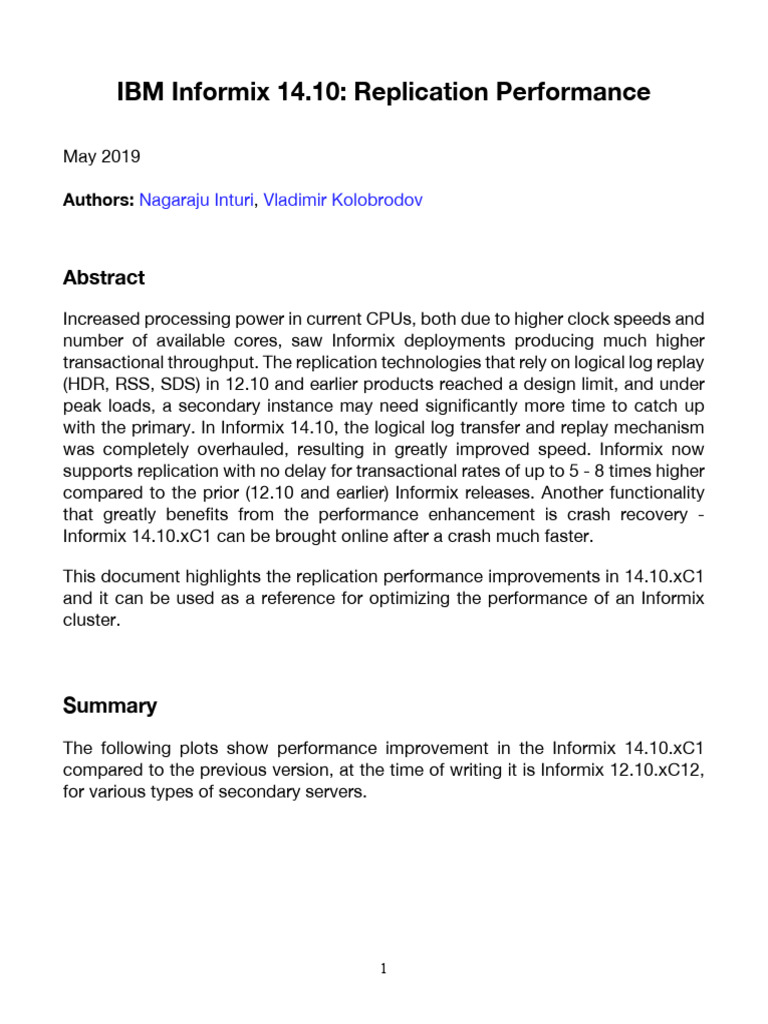 Informix 14.10 Replication Performance Improvements V2 | PDF | Replication (Computing) | Thread ...
