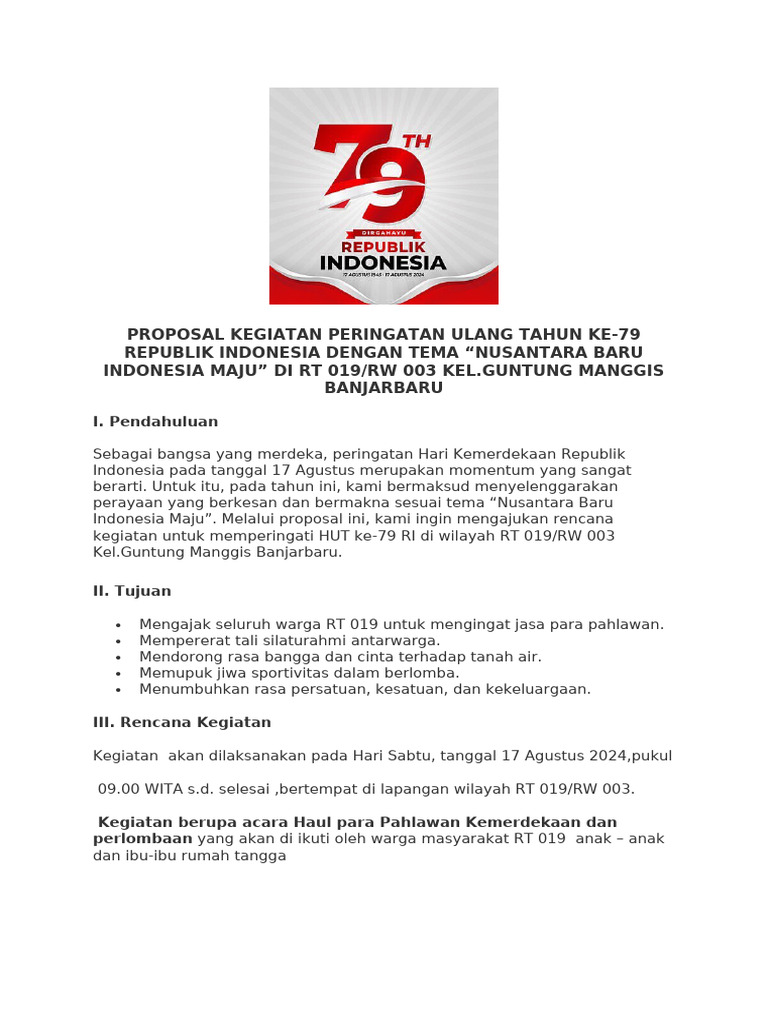 Perayaan HUT RI di RT 019 Guntung Manggis | PDF