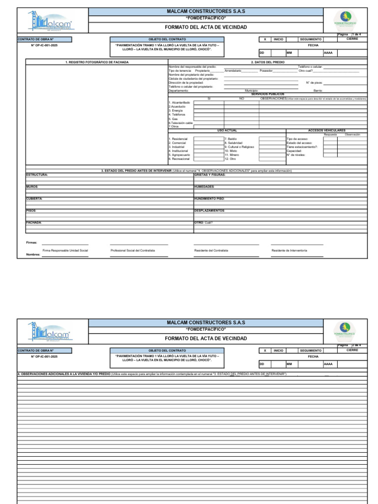 Form Acta de Vecindad Lloro-La Vuelta | PDF