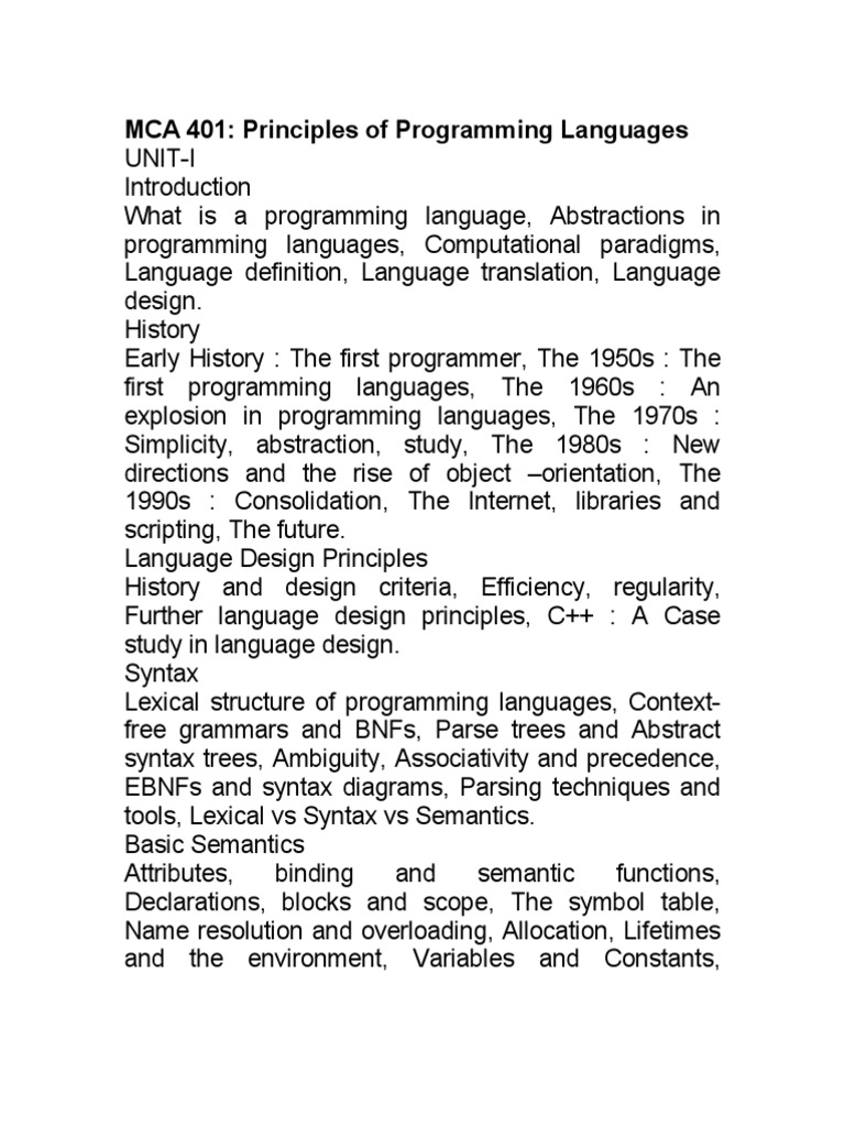 MCA 401: Principles of Programming Languages | PDF | Software Testing ...