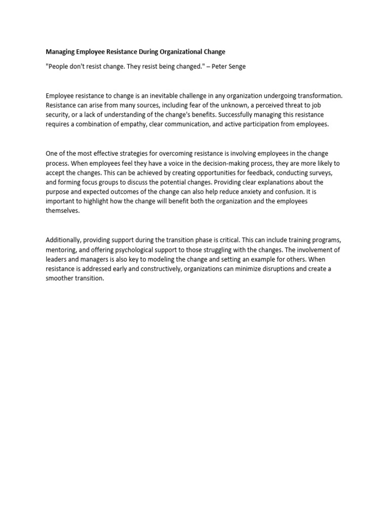 Managing Employee Resistance During Organizational Change | PDF
