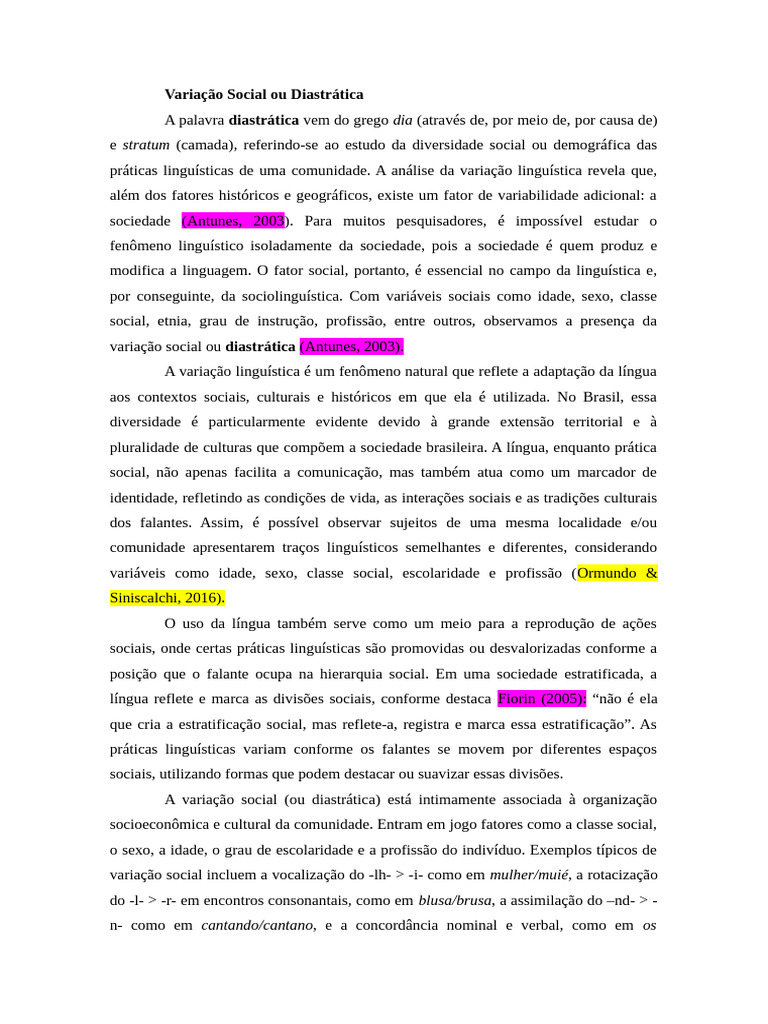 Variação Social Ou Diastrática | PDF | Sociologia | Linguística