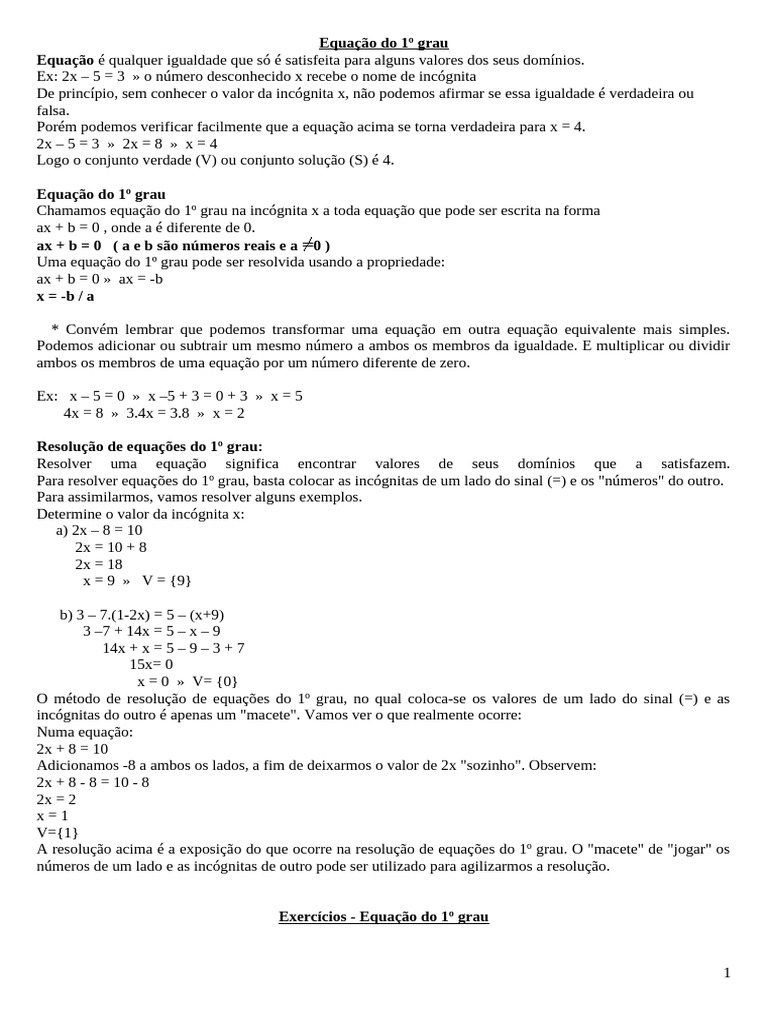 Apostila Equações Do 1º Grau e Regra de Três (Com Exercícios) | PDF ...
