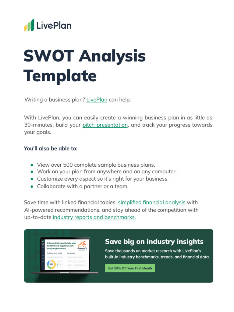 LivePlan SWOT Analysis Template Download | PDF