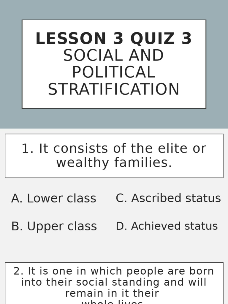 Lesson 3 Quiz | PDF | Social Stratification | Social Status