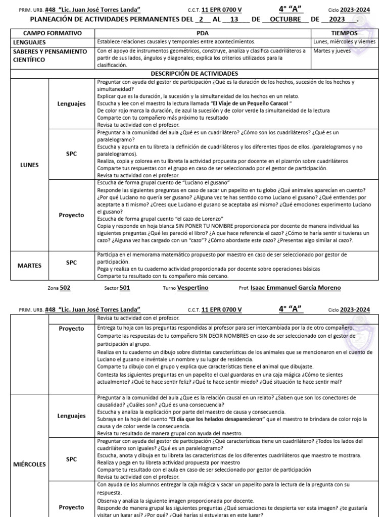 Planeacion Terminada 2 Semanas | PDF | Las emociones