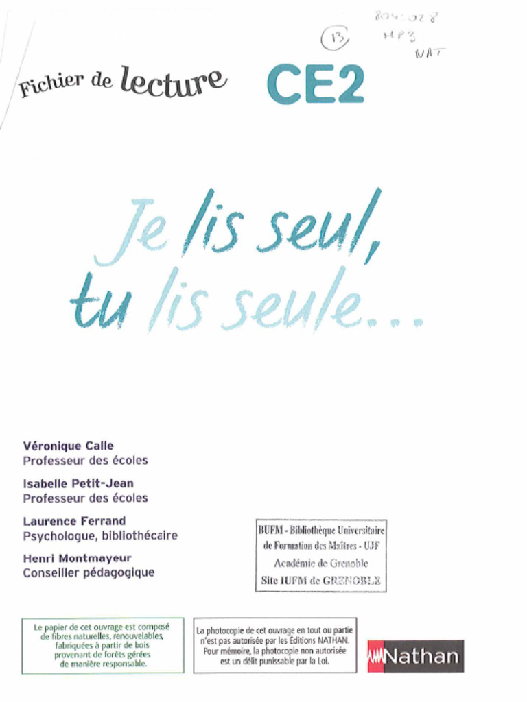 Nathan - Je Lis Seul Tu Lis Seule CE2-2 | PDF
