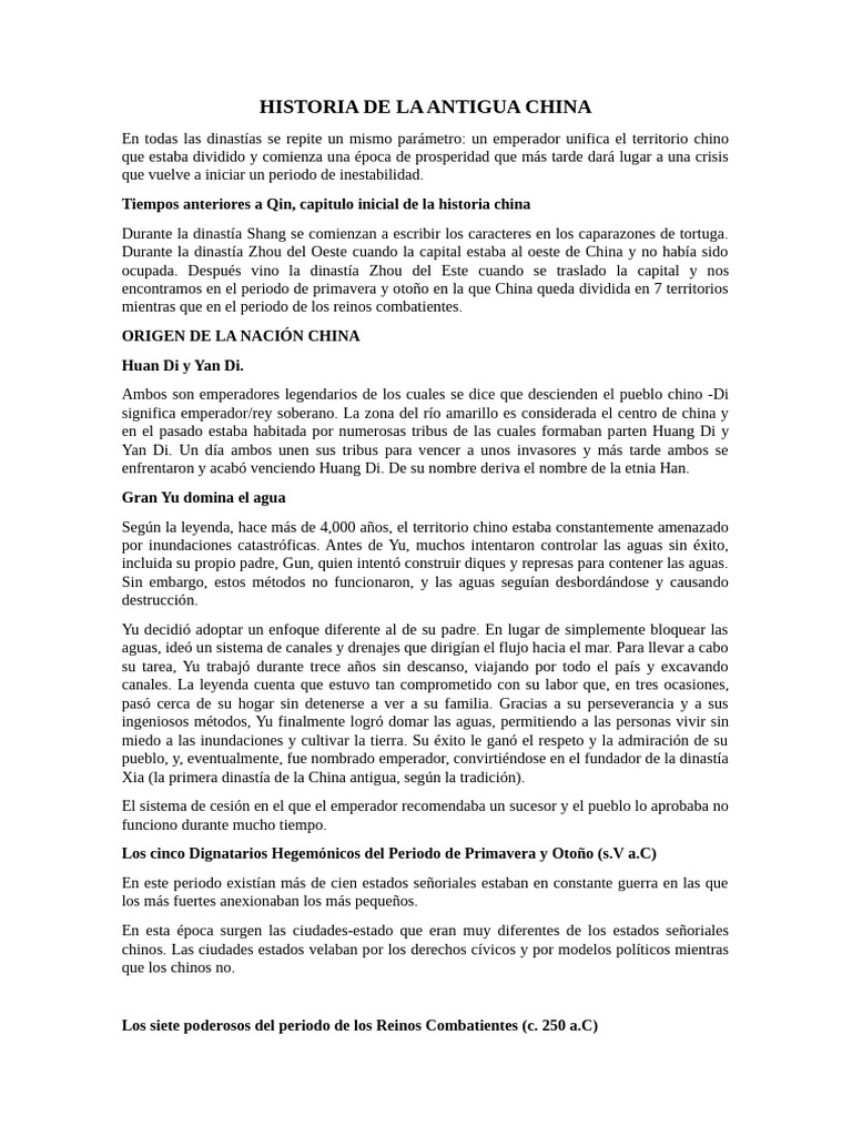 Historia de La China Antigua | PDF | dinastía Han | dinastia Qing