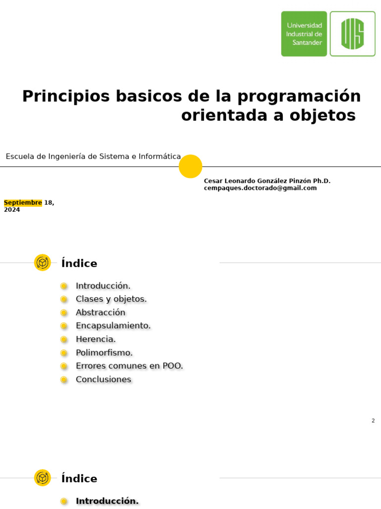 Presentacion Clase Orientada A Objetos - UIS | PDF | Programación orientada a objetos | Herencia ...