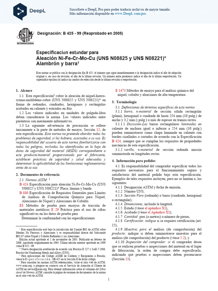 Astm-B425 Es | PDF | Laminado (metalmecánica) | Materiales