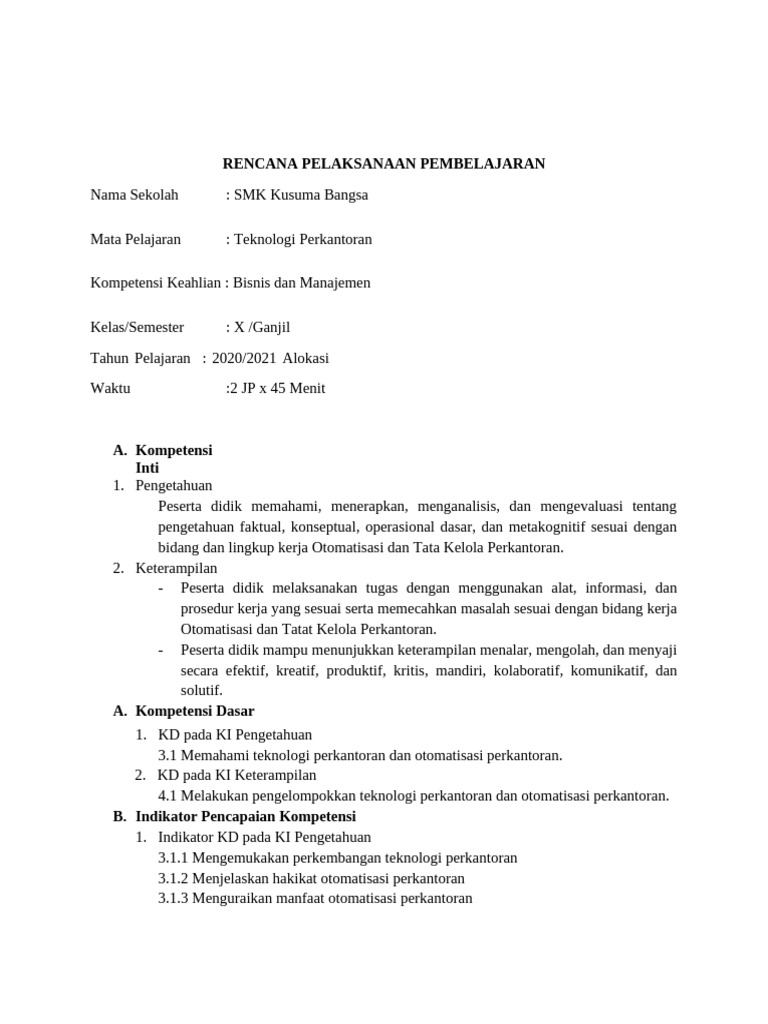 Rencana Perencanaan Pembelajaran | PDF