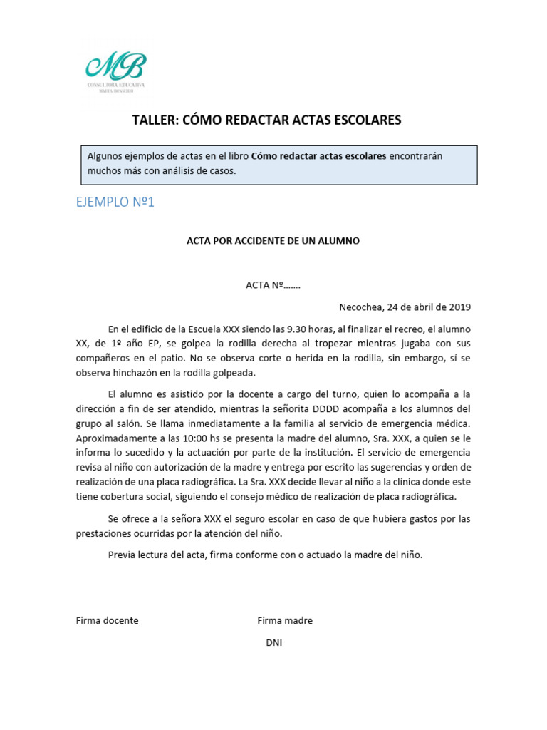 Ejemplos de Actas Escolares y Redacción | PDF