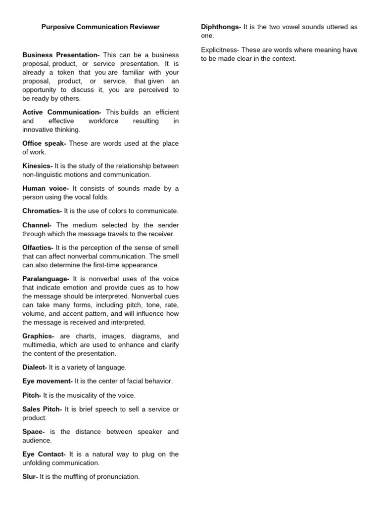 Purposive Communication Reviewer | PDF | Nonverbal Communication | Communication