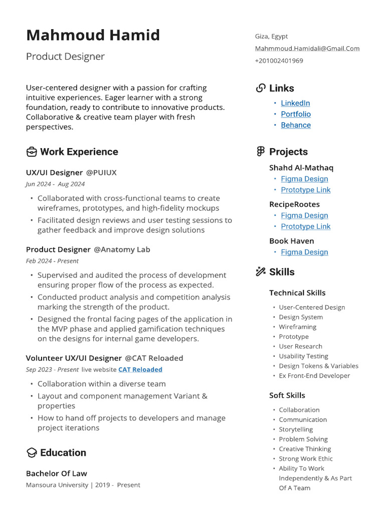 Mahmoud Hamid Product Designer | PDF | Design | Innovation