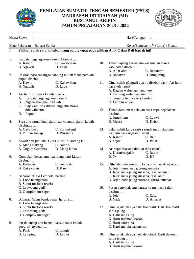 Psts B.sunda Kelas 5 | PDF