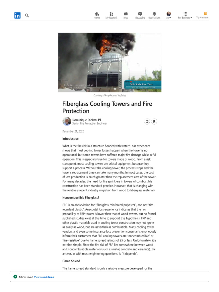 Fiberglass Cooling Tower Fire Protection. D. Dieken | PDF