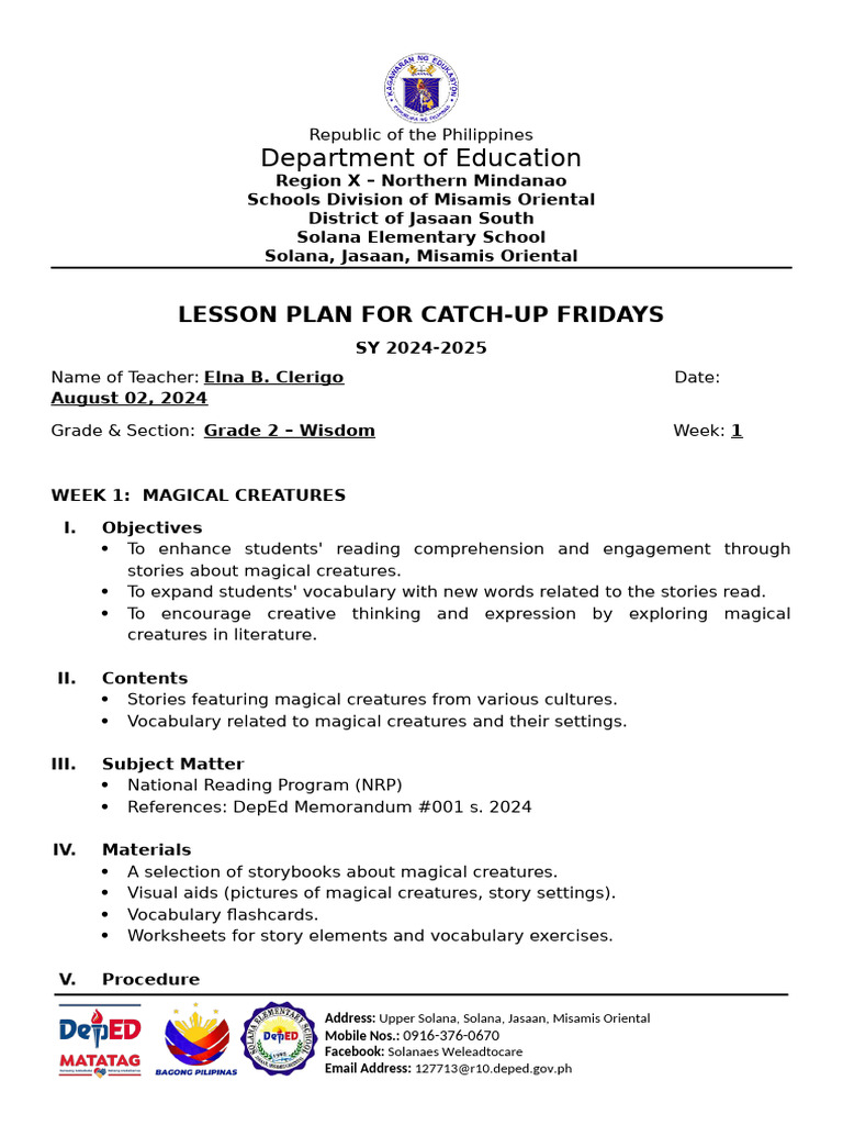 Lesson Plan For Catch Up Fridays - Grade 2 - SY 2024-2025 | PDF | Hero ...