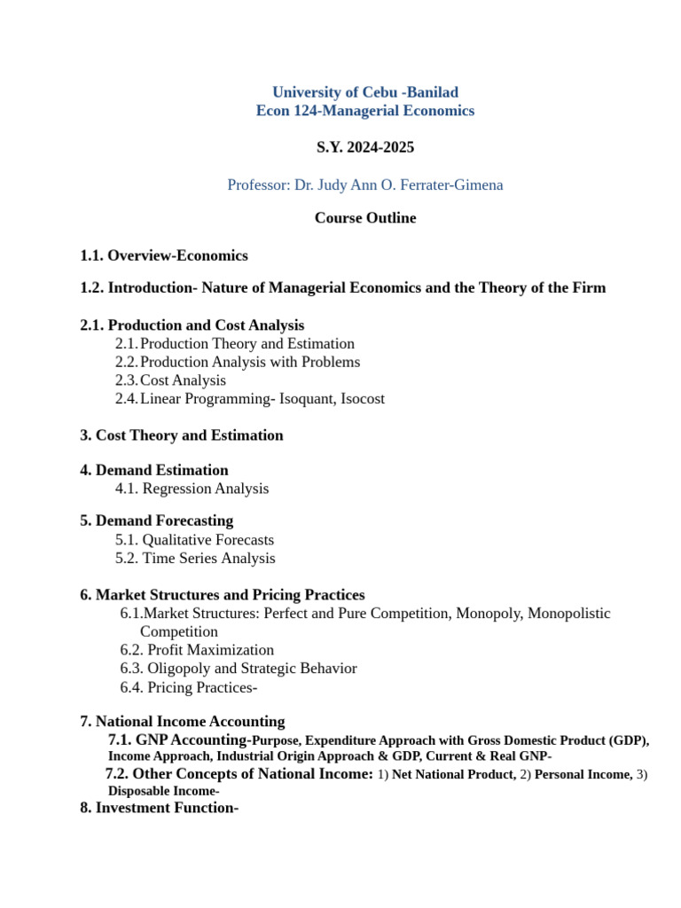 Econ 124 Managerial Economics Course Outline | PDF | Inflation | Economics