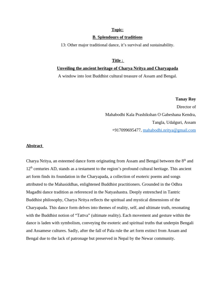 Charya Nritya, Abstract For SNA | PDF | Vajrayana | Indian Religions