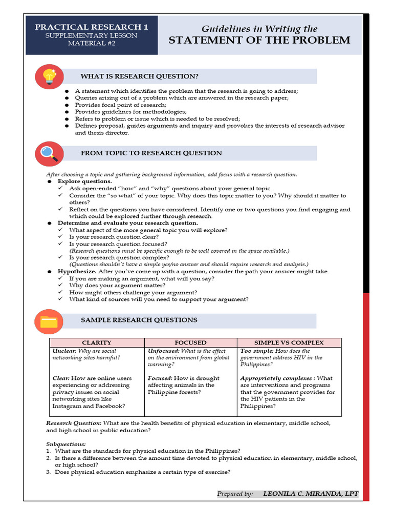 PR1 - Supplemental 2 (Statement of The Problem) | PDF | Question ...