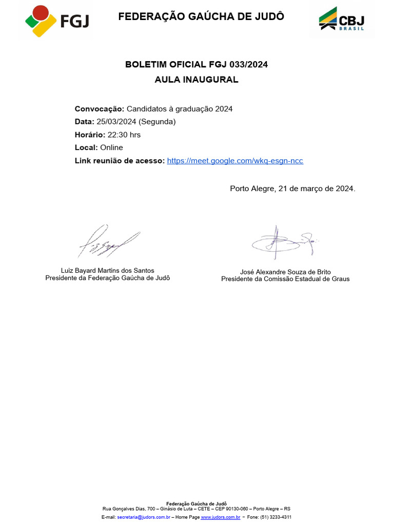 Boletim Oficial 033 - 2024 Aula Inaugural | PDF