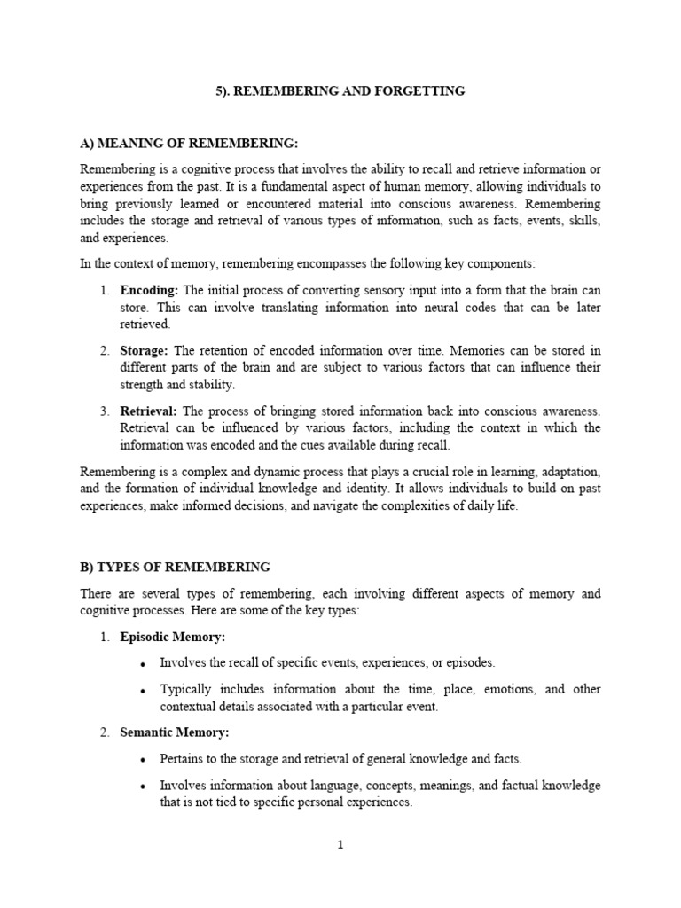 Remembering and Forgetting | PDF | Memory | Recall (Memory)