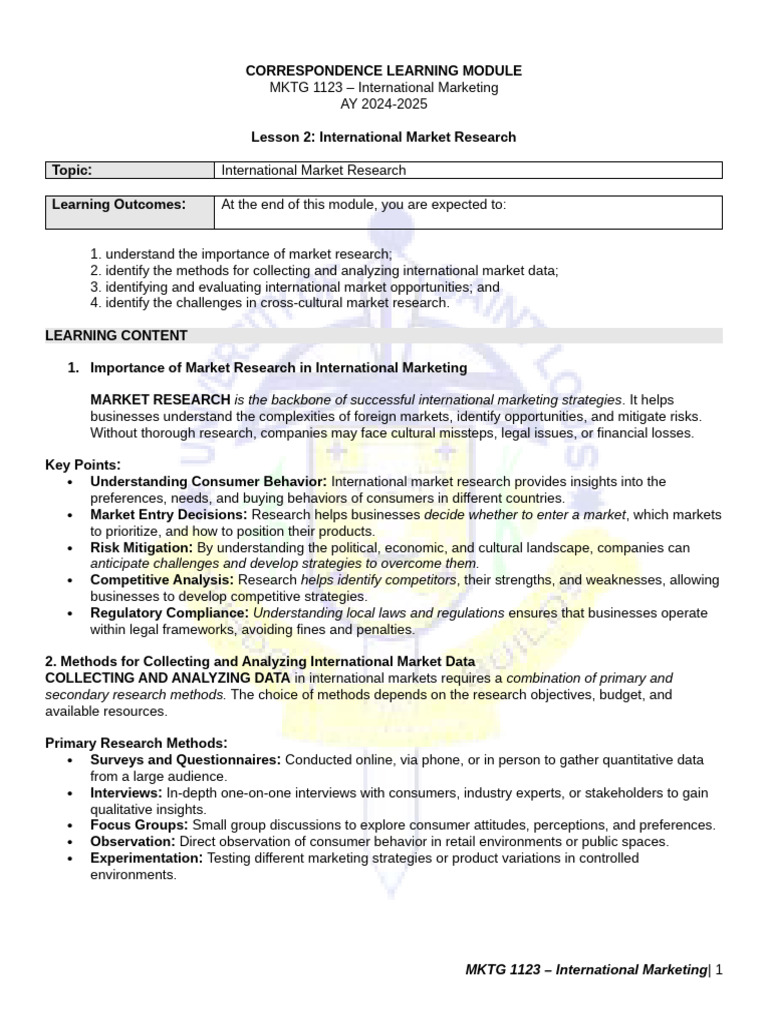 International Marketing - Module2 | PDF | Marketing Research | Focus Group