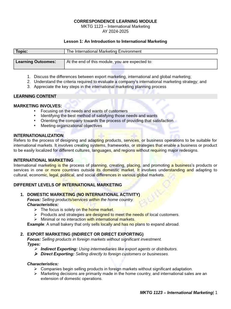 International Marketing - Module1 | PDF | Exports | Balance Of Trade