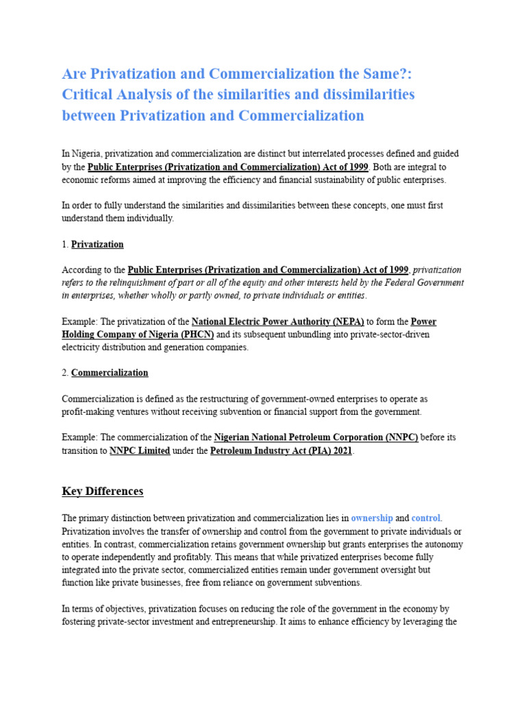 Are Privatization and Commercialization The Same | PDF | Privatization | State Owned Enterprise