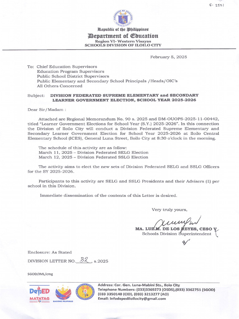 Division Letter No. 32 s.2025 DIVISION FEDERATED SUPREME ELEMENTARY AND ...