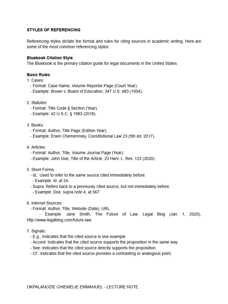 Styles of Referencing | PDF | Citation | Case Citation