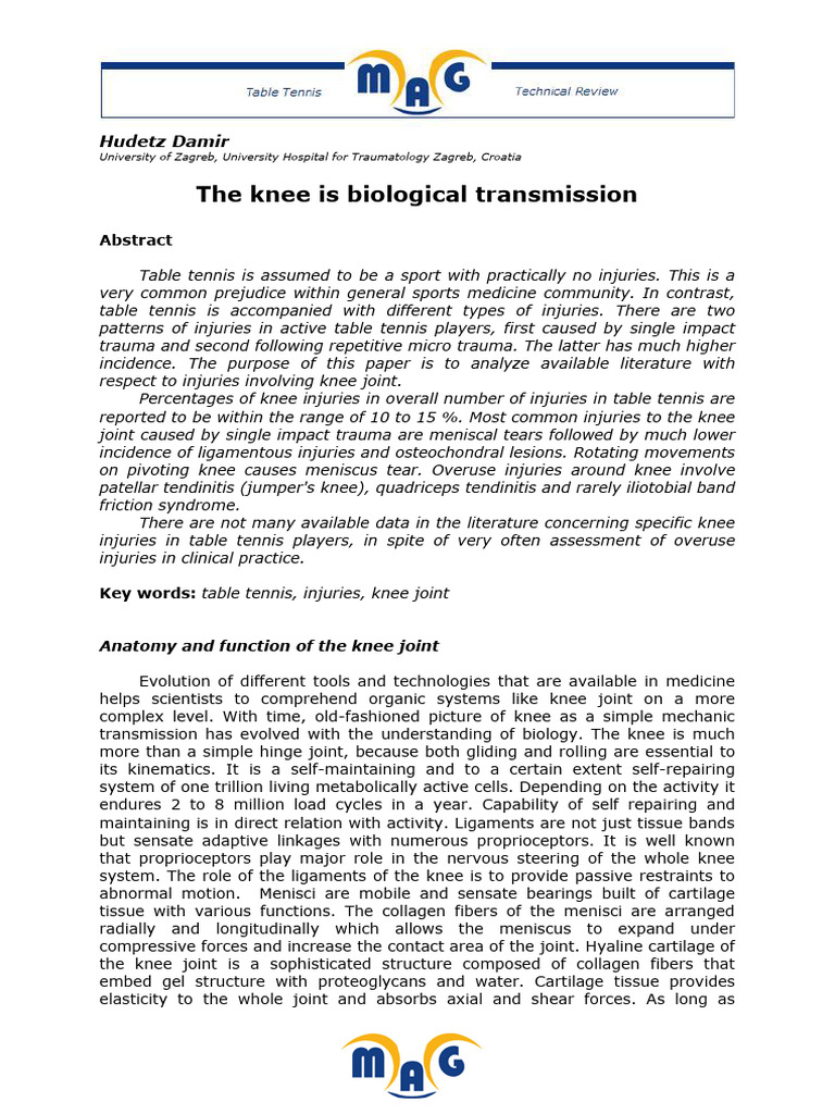 Hudetz D The Knee Is Biological Transmission | PDF | Knee | Cartilage