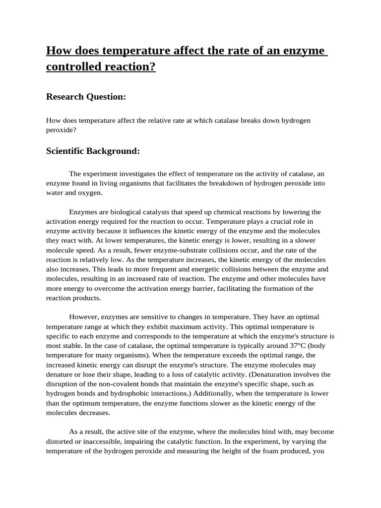 Enzyme Activity: Temperature Effects | PDF | Enzyme | Catalase
