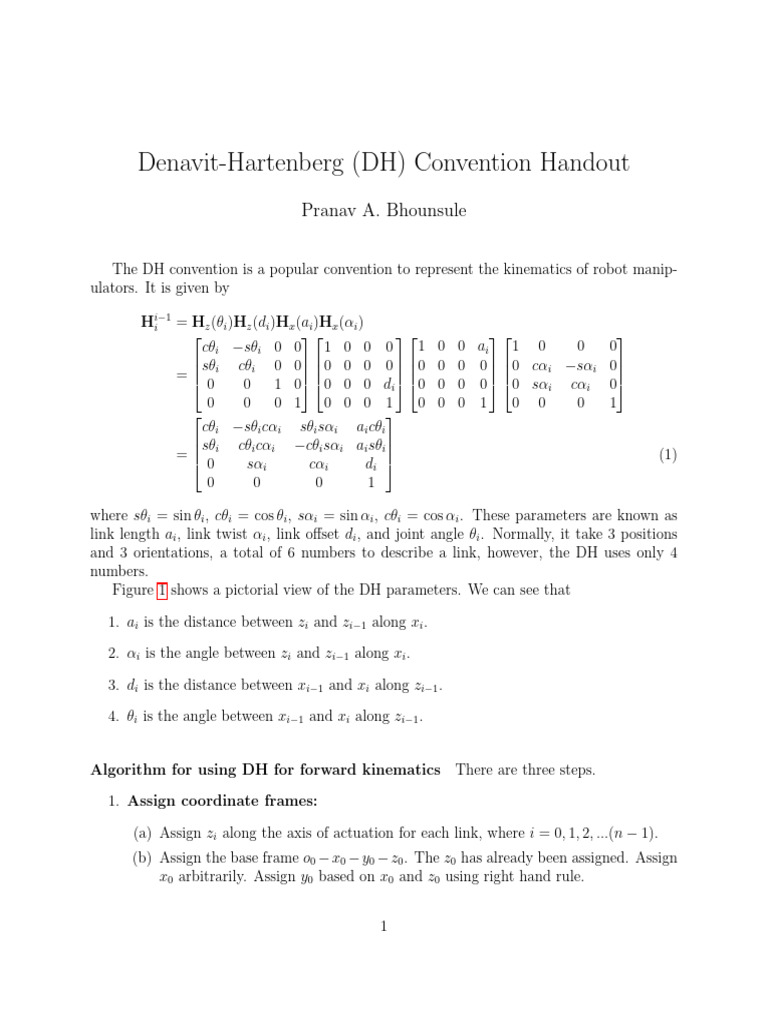 Lec28 Denavit Hartenberg Handout | PDF | Mechanics | Classical Geometry