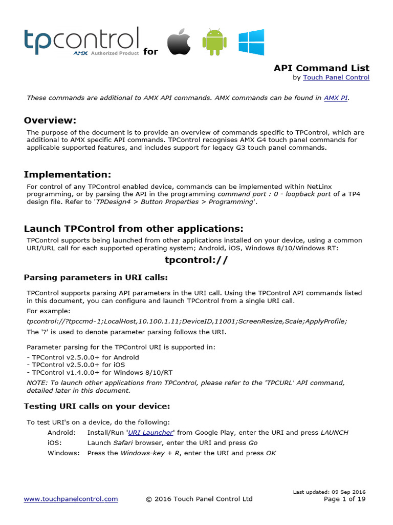 TPControl API Command Overview | PDF | Ios | Speech Synthesis