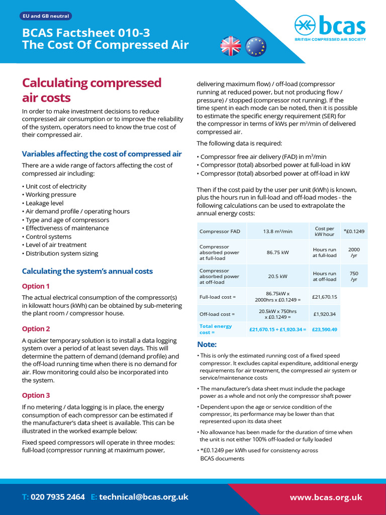 Fact Sheet 010-3 The Cost of Compressed Air - Repro | PDF | Power ...