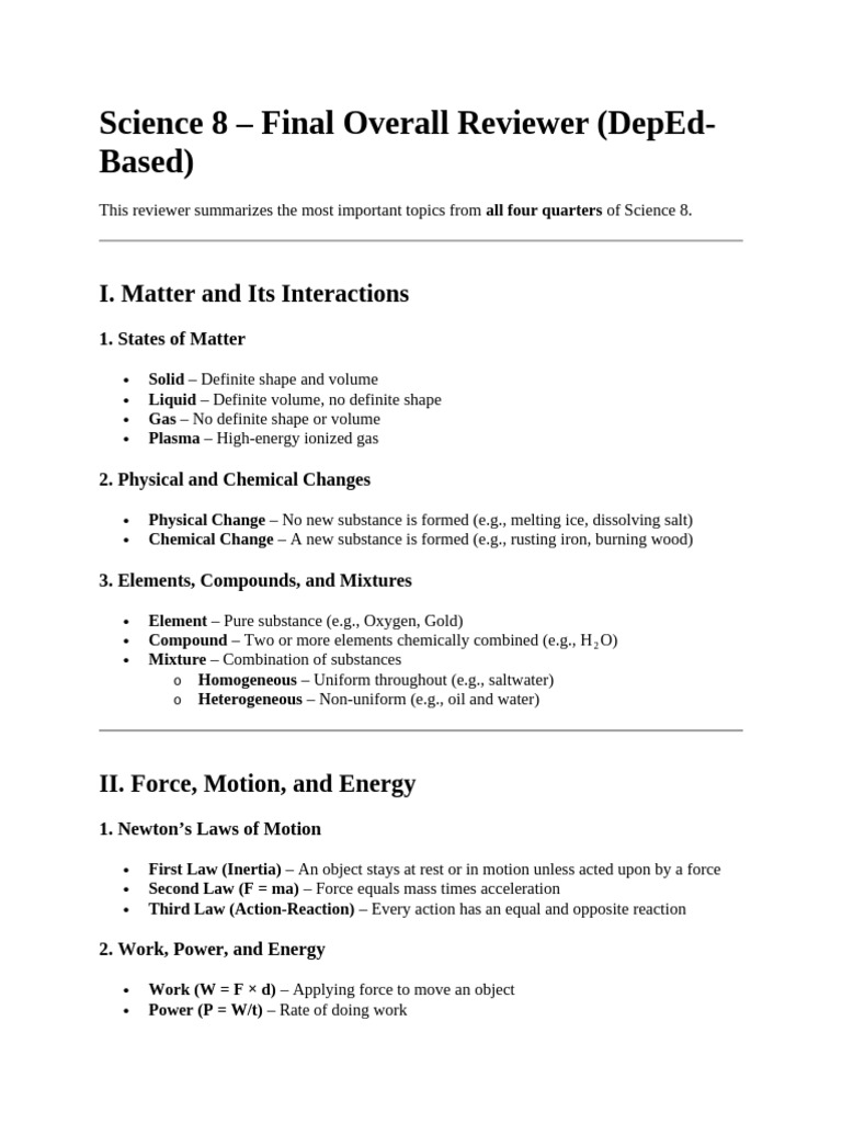Science 8 Final Reviewer | PDF | Human Body | Mixture