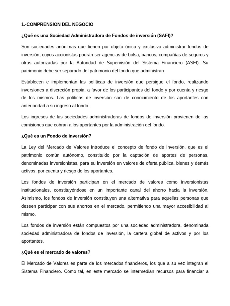 Comprension Del Negocio | PDF | Bancos | Inversiones