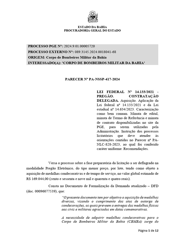 Parecer Pa NSSP 417 2024 | PDF