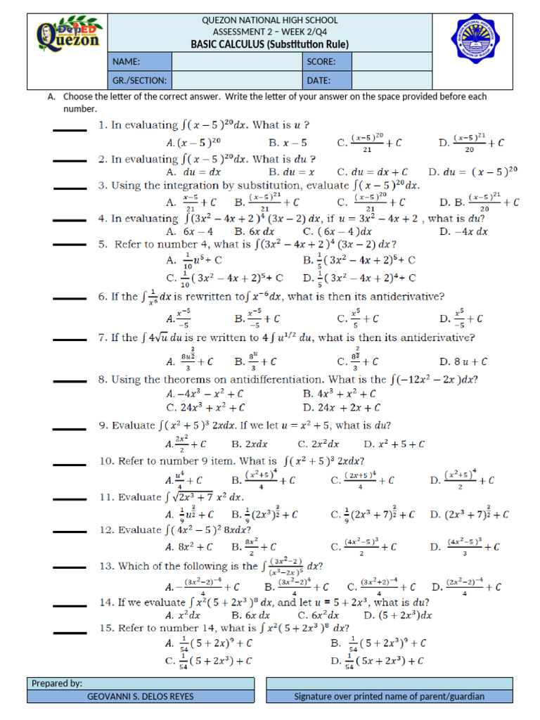 Assessment 2 - WK 2 - Antiderivative of A Function by Substitution Rule | PDF