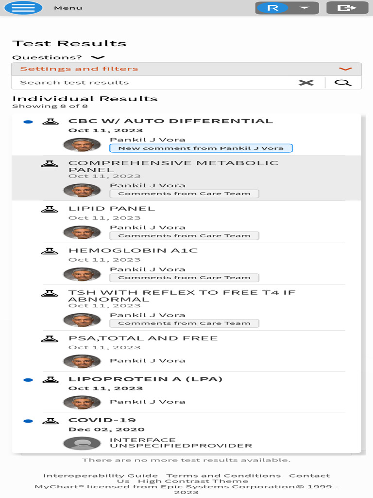 MyChart - Test Results | PDF
