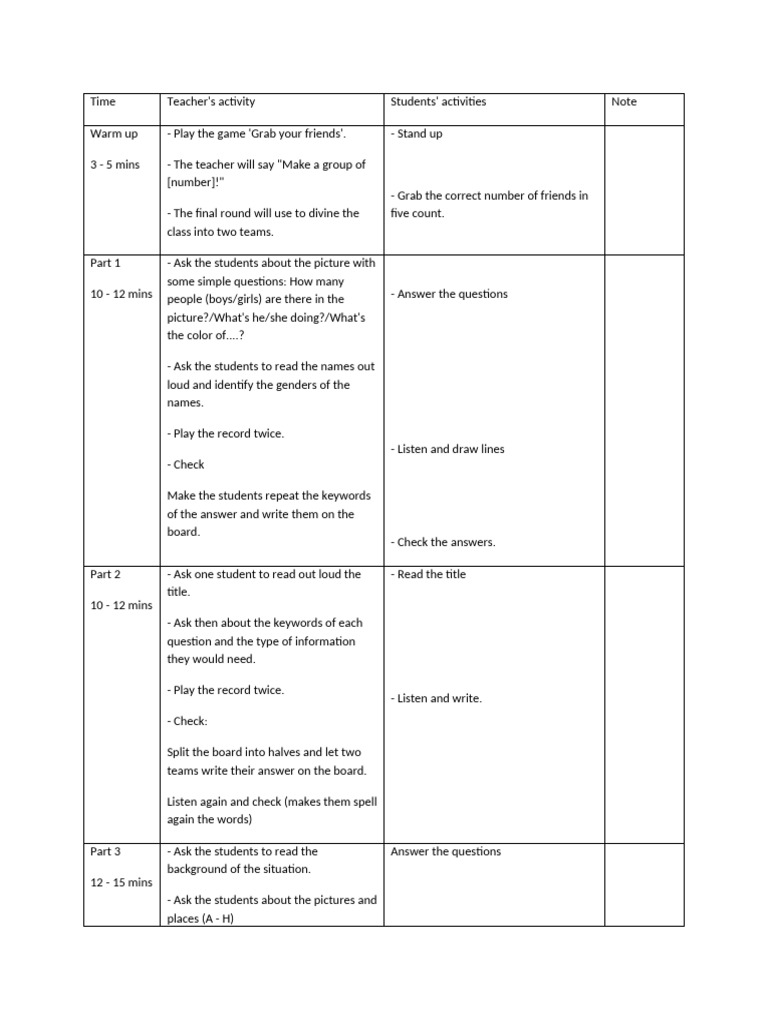 Lesson Plan - Movers - Cam 3 Lis 2 | PDF | Linguistics | Human Communication