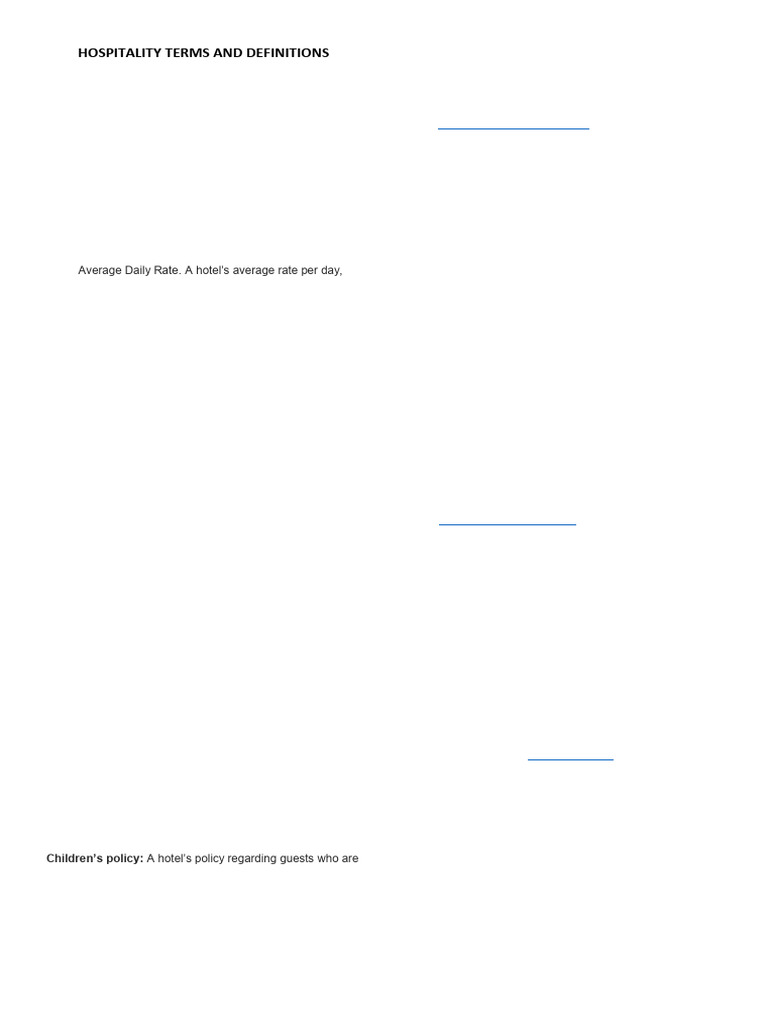 Hospitality Terms and Definitions Guide | PDF | Hotel | Tourism