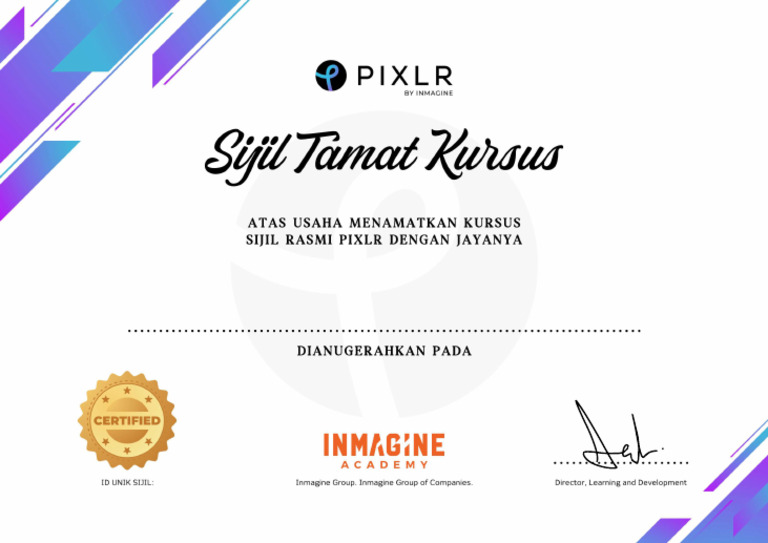 Certificate Sijil Rasmi Pixlr 6361d81d79f4d2ee4c0e65d7 | PDF