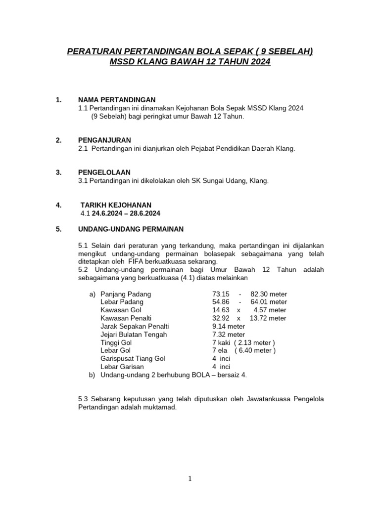Peraturan Bola Sepak 9 Sebelah MSSD 2024 | PDF