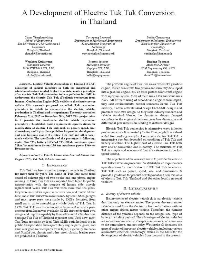 Electric Tuk Tuk Conversion in Thailand | PDF | Electric Motor | Transport