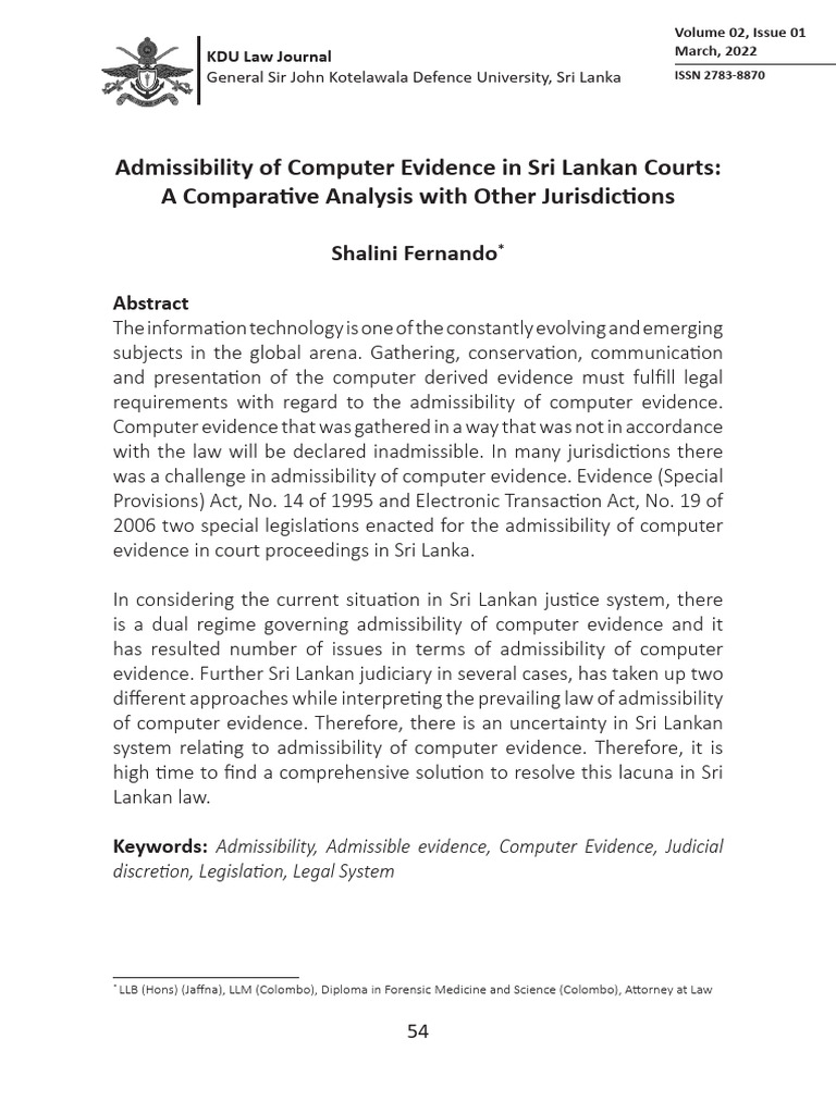 Admissibility of Computer Evidence in Sri Lanka | PDF | Affidavit | Evidence
