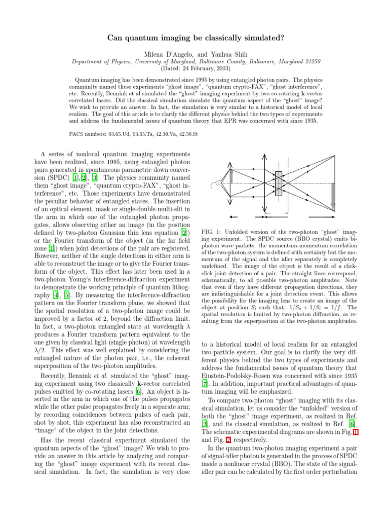 Can Quantum Imaging Be Classically Simulated (0302146) | PDF ...