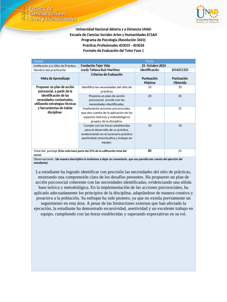 Evaluación de Prácticas en Psicología | PDF | Aprendizaje | Ciencias del comportamiento
